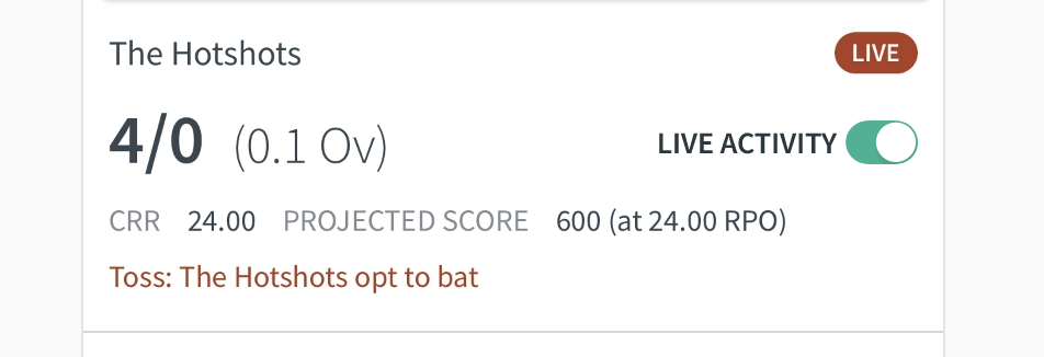 CricHeroes' Dynamic Live Scores and Live Activities Updates